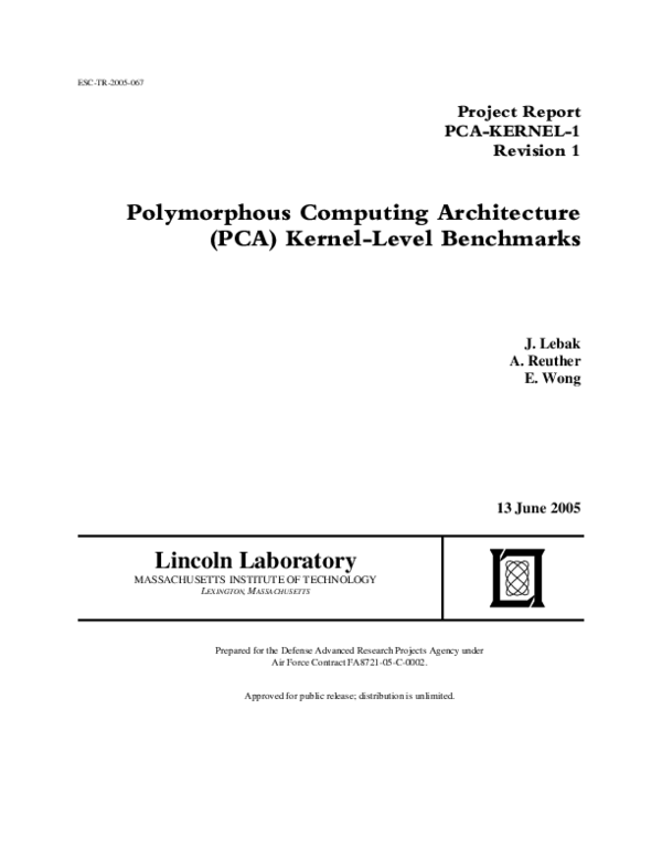 (PDF) Project Report PCA-KERNEL-1 Revision 1 Polymorphous Computing Architecture ( PCA ) Kernel ...