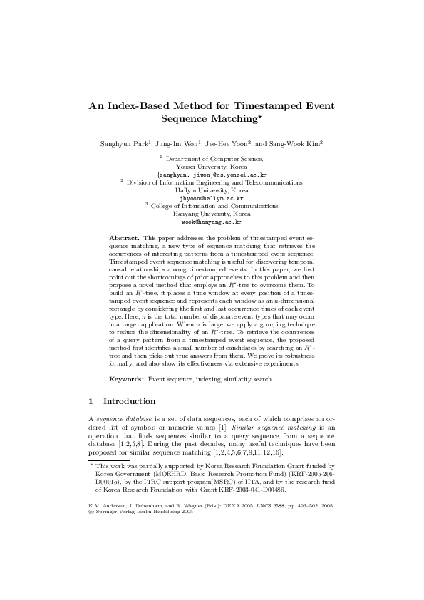 (PDF) An Index-Based Method for Timestamped Event Sequence Matching | Sang-wook Kim - Academia.edu