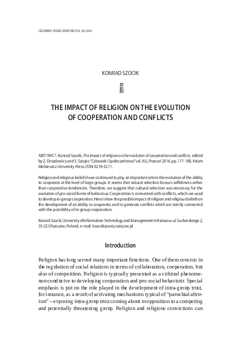 (PDF) The impact of religion on the evolution of cooperation and conflicts