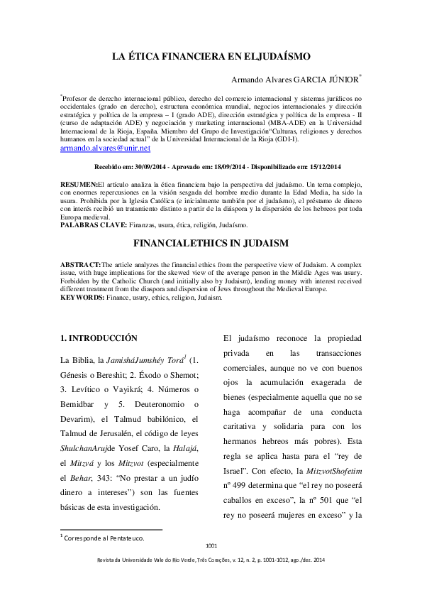 (PDF) La Ética Financiera en Eljudaísmo
