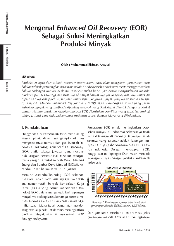 (PDF) Mengenal Enhanced Oil Recovery (EOR) Sebagai Solusi Meningkatkan Produksi Minyak