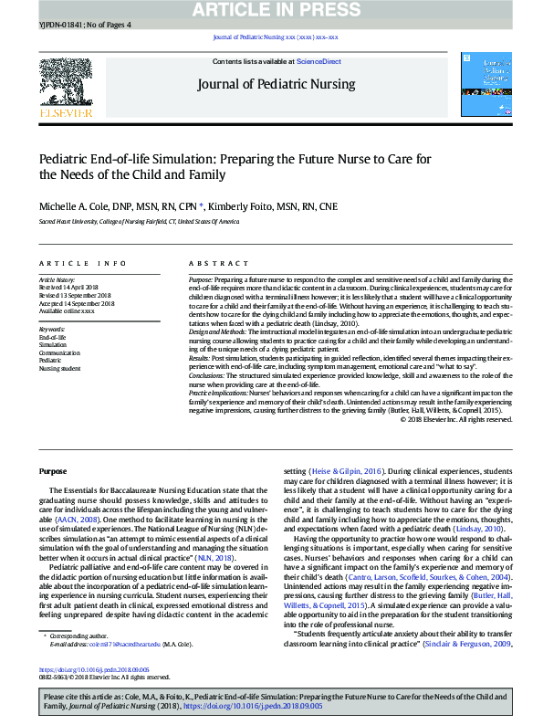(PDF) Pediatric End-of-life Simulation: Preparing the Future Nurse to ...