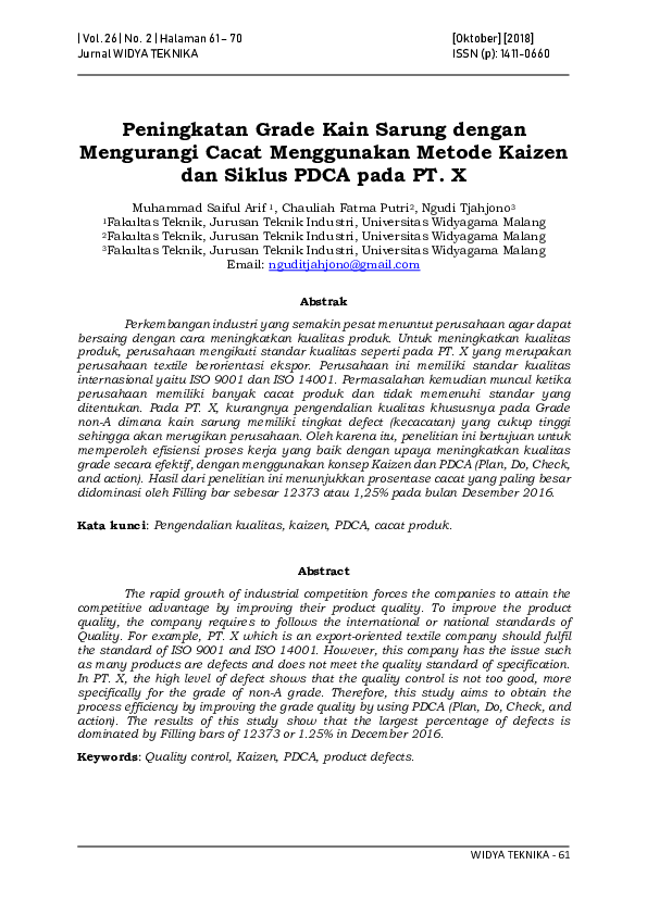 (PDF) Peningkatan Grade Kain Sarung Dengan Mengurangi Cacat Menggunakan Metode Kaizen Dan Siklus ...