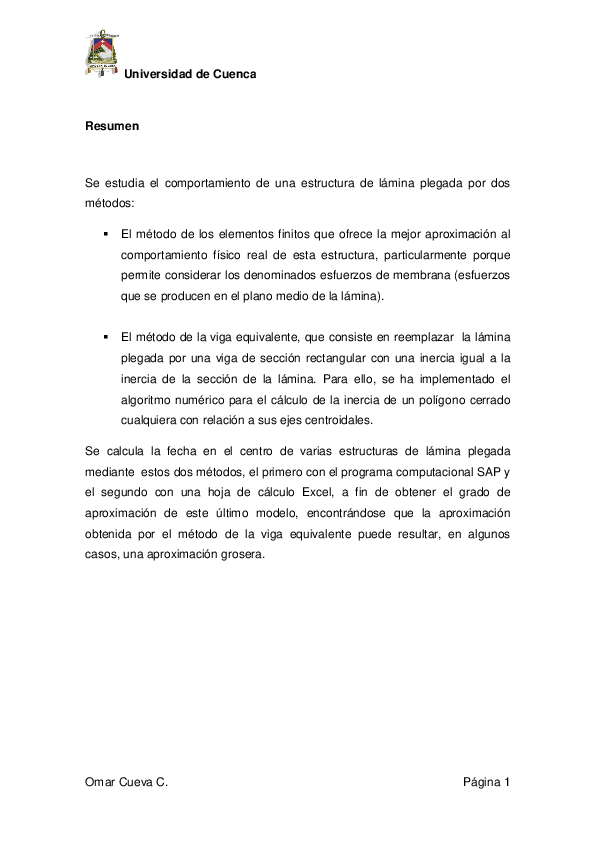 (PDF) Análisis estructural de una lámina plegada
