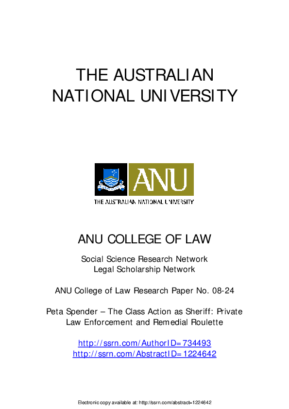 (PDF) The Class Action as Sheriff: Private Law Enforcement and Remedial ...