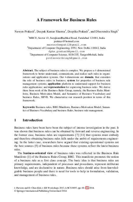 (PDF) A Framework for Business Rules