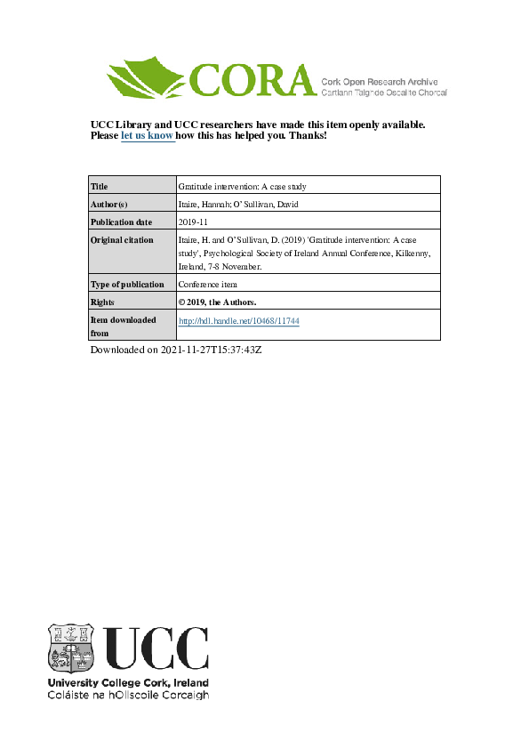 (PDF) Gratitude intervention: A case study