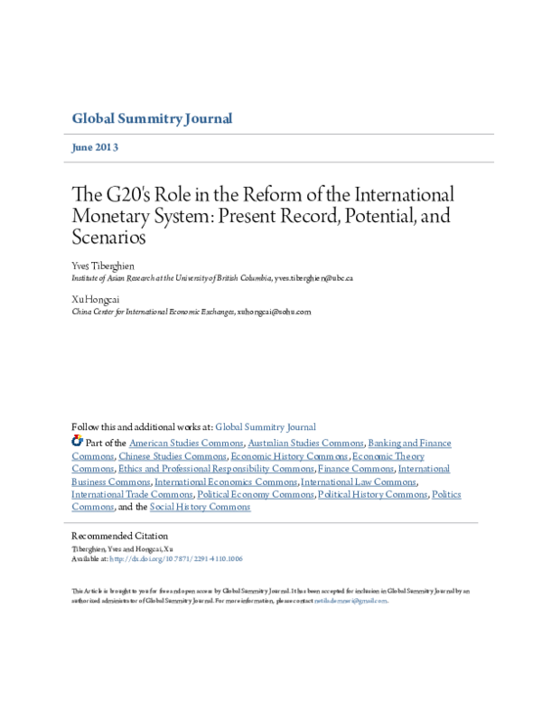 (PDF) The G20's Role in the Reform of the International Monetary System ...