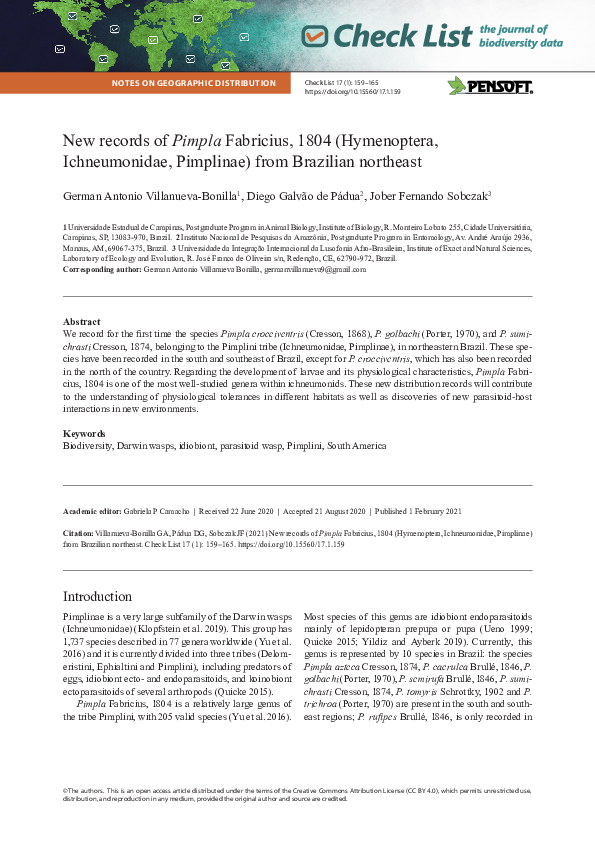 (PDF) New records of Pimpla Fabricius, 1804 (Hymenoptera, Ichneumonidae ...