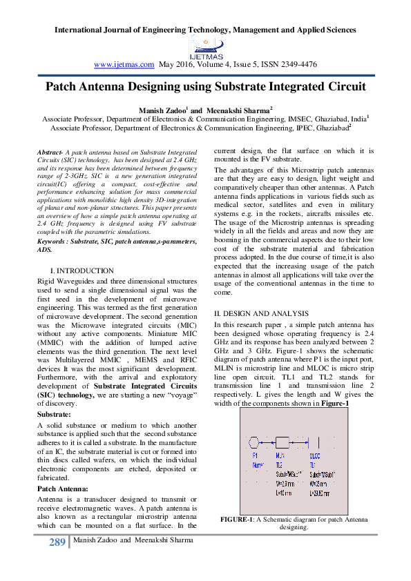 (PDF) Patch Antenna Designing using Substrate Integrated Circuit