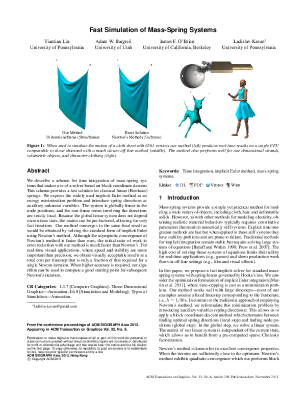 (PDF) Fast Simulation of Mass-Spring Systems