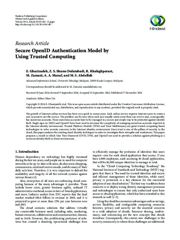 Secure Openid Authentication Model By Using Trusted Computing