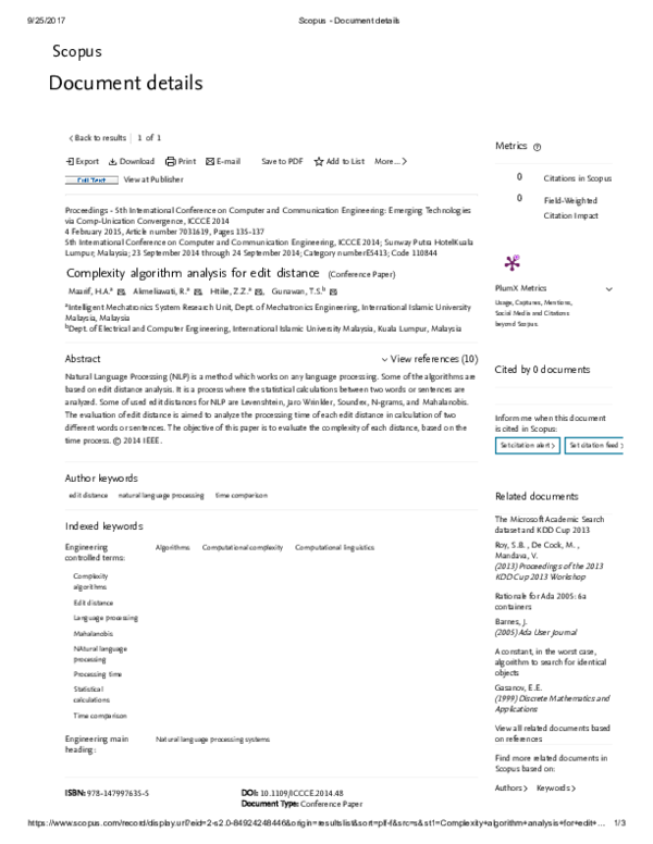 Pdf Complexity Algorithm Analysis For Edit Distance