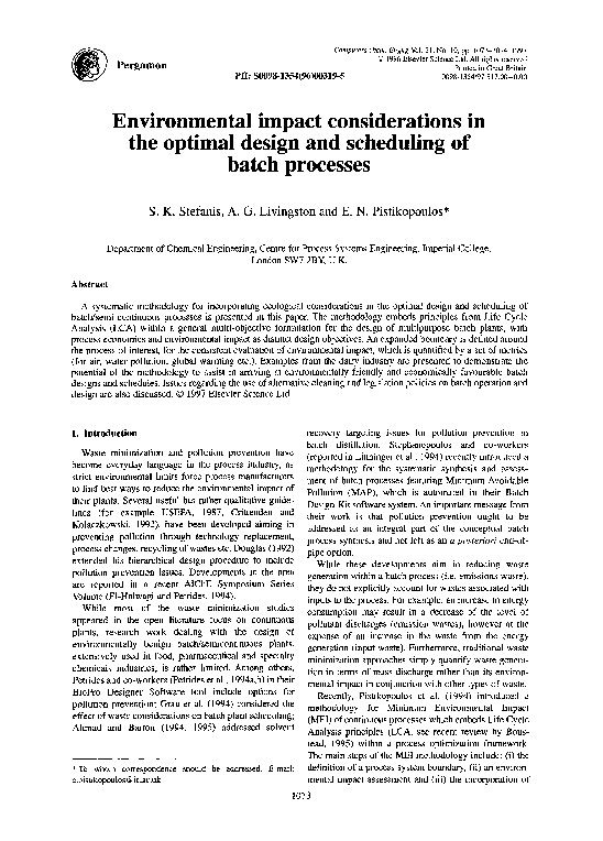 (PDF) Environmental impact considerations in the optimal design and ...