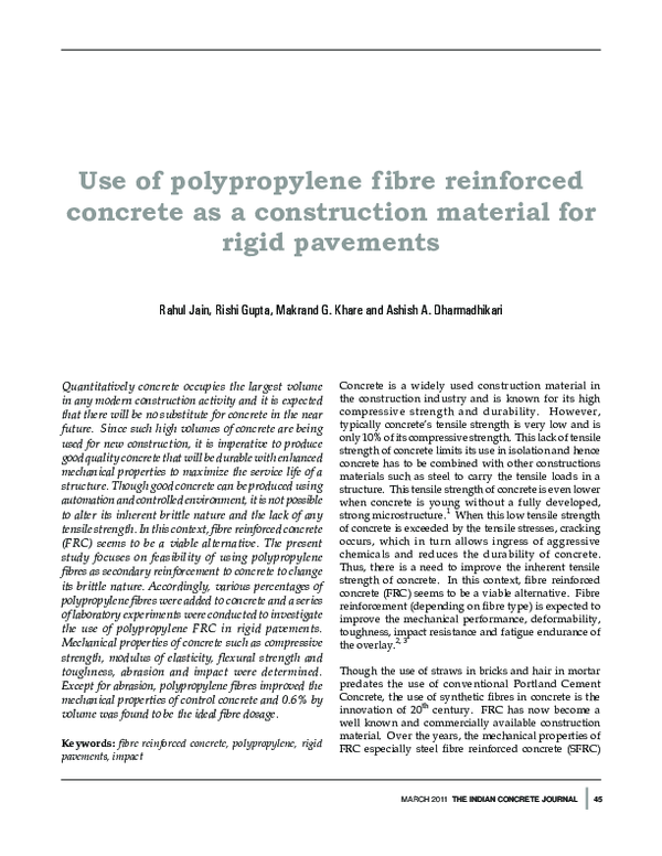 (PDF) Use of polypropylene fiber reinforced concrete as a construction ...