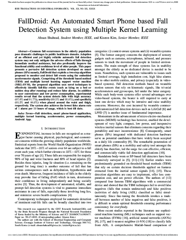 Pdf Falldroid An Automated Smart Phone Based Fall Detection System Using Multiple Kernel Learning