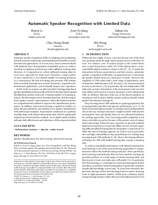 (PDF) Automatic Speaker Recognition with Limited Data