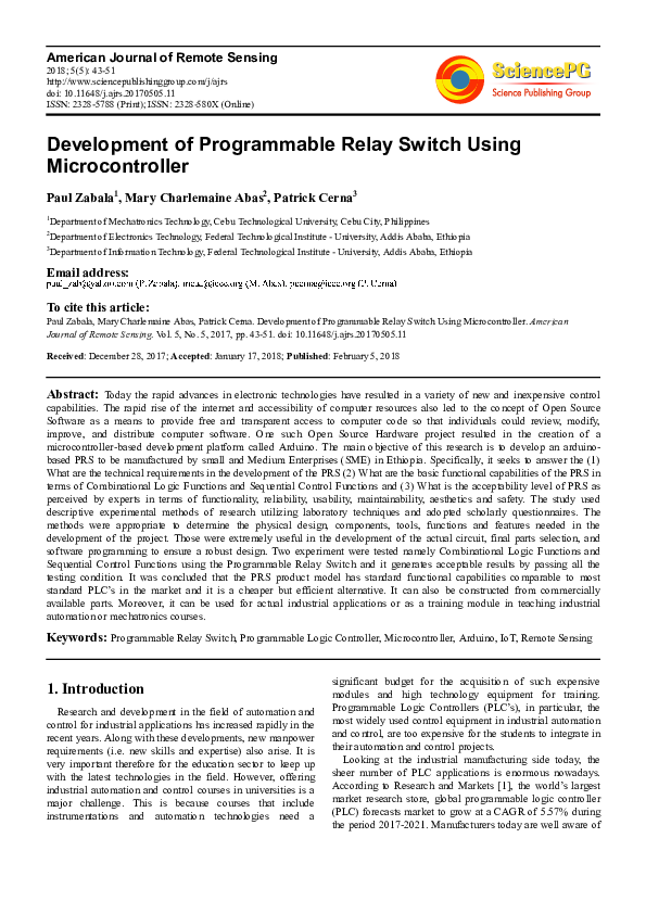 (PDF) Development of Programmable Relay Switch Using Microcontroller