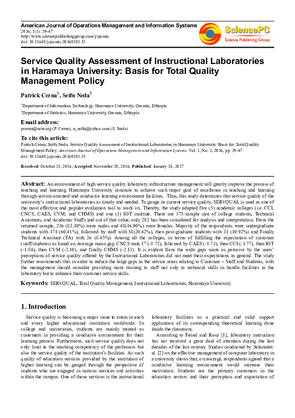 (PDF) Service Quality Assessment of Instructional Laboratories in ...