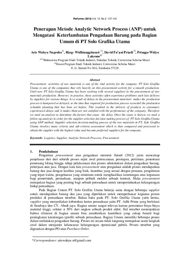 (PDF) Penerapan Metode Analytic Network Process (ANP) untuk Mengatasi ...