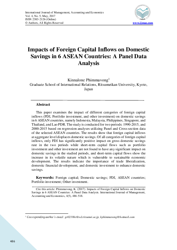 (PDF) Impacts of Foreign Capital Inflows on Domestic Savings in 6 ASEAN ...