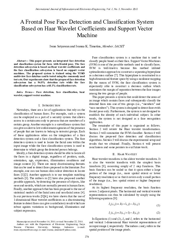Pdf A Frontal Pose Face Detection And Classification System Based On