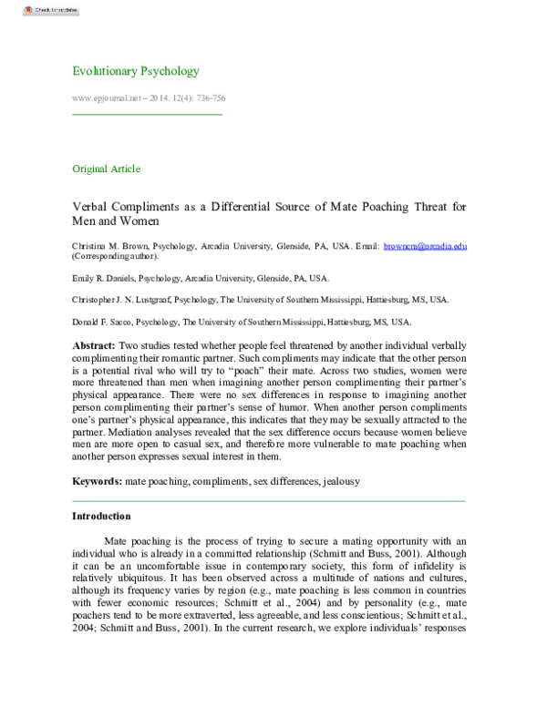 (PDF) Verbal Compliments as a Differential Source of Mate Poaching ...