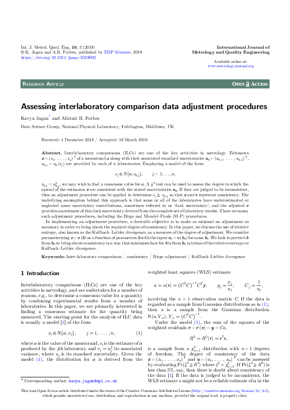 (PDF) Assessing interlaboratory comparison data adjustment procedures