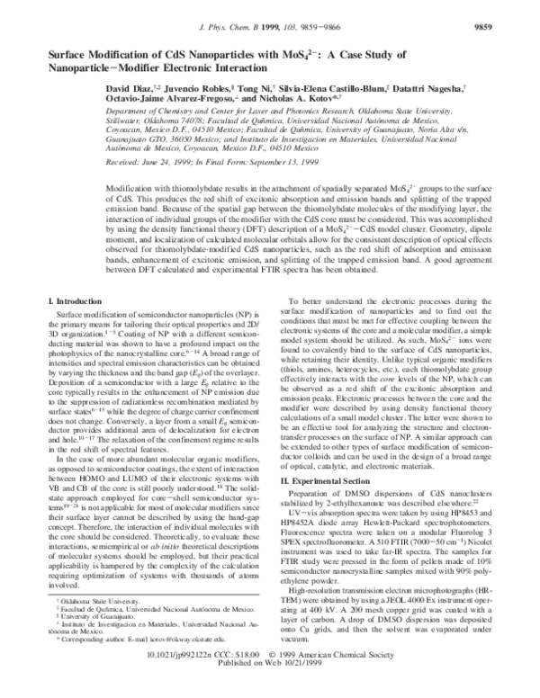 (PDF) Surface Modification of CdS Nanoparticles with MoS 4 2- : A Case ...