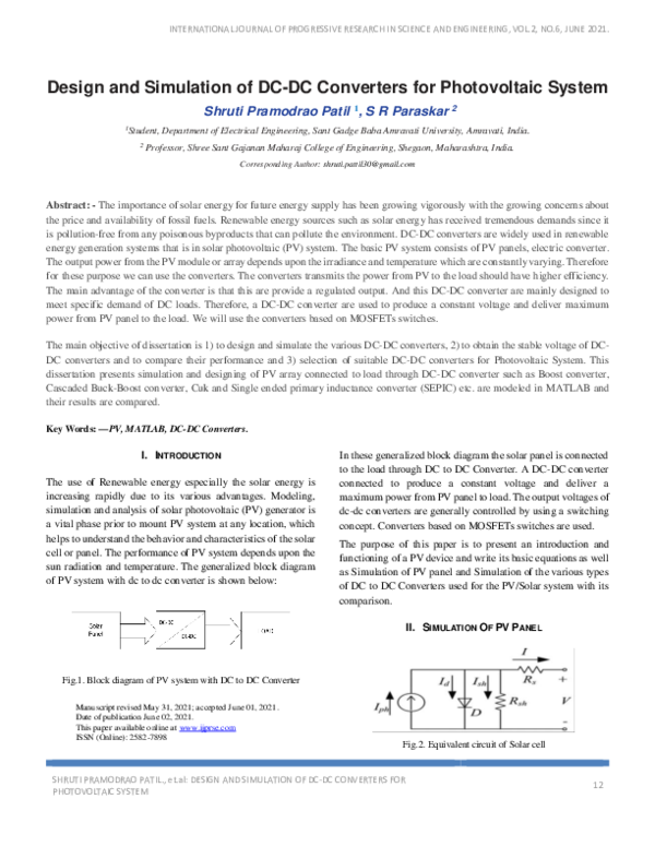 (PDF) Design and Simulation of DC-DC Converters for Photovoltaic System