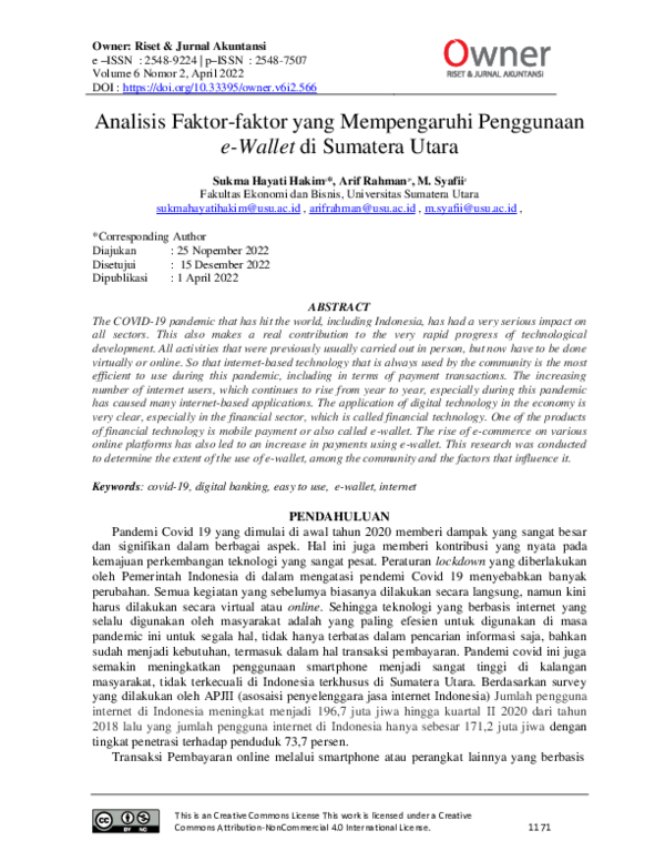 (PDF) Analisis Faktor-Faktor yang Mempengaruhi penggunaan E-Wallet di Sumatera utara