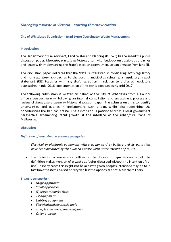 (PDF) Managing e-waste in Victoria - starting the conversation