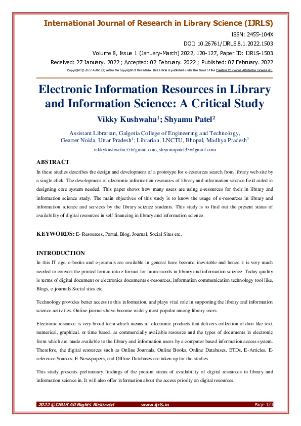 (PDF) Electronic Information Resources in Library and Information ...