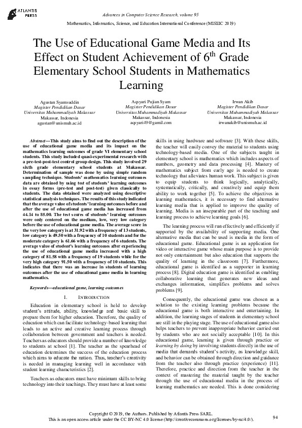 (PDF) The Use of Educational Game Media and Its Effect on Student Achievement of 6th Grade ...