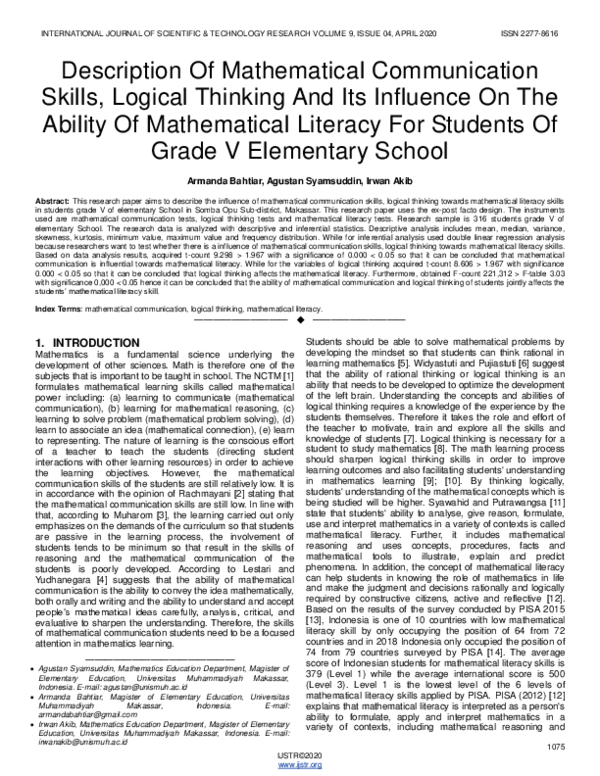 (PDF) Description Of Mathematical Communication Skills, Logical ...