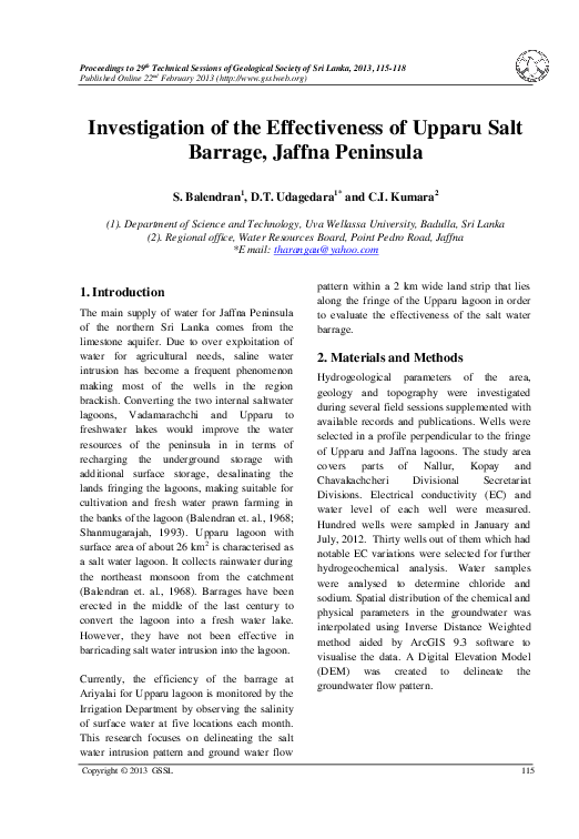 (PDF) Investigation of the Effectiveness of Upparu Salt Barrage, Jaffna ...