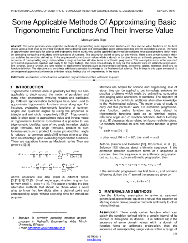 (PDF) Some Applicable Methods Of Approximating Basic Trigonometric Functions And Their Inverse Value