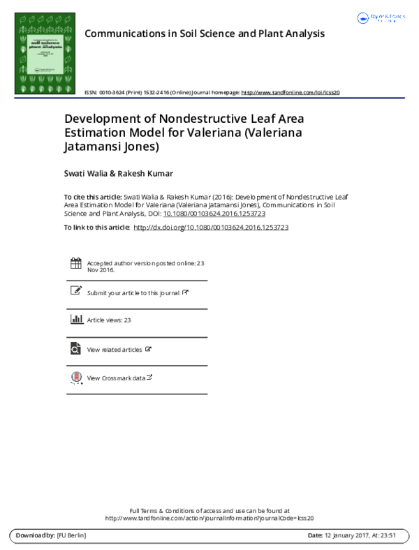 (PDF) Development of the Nondestructive Leaf Area Estimation Model for Valeriana (Valeriana ...