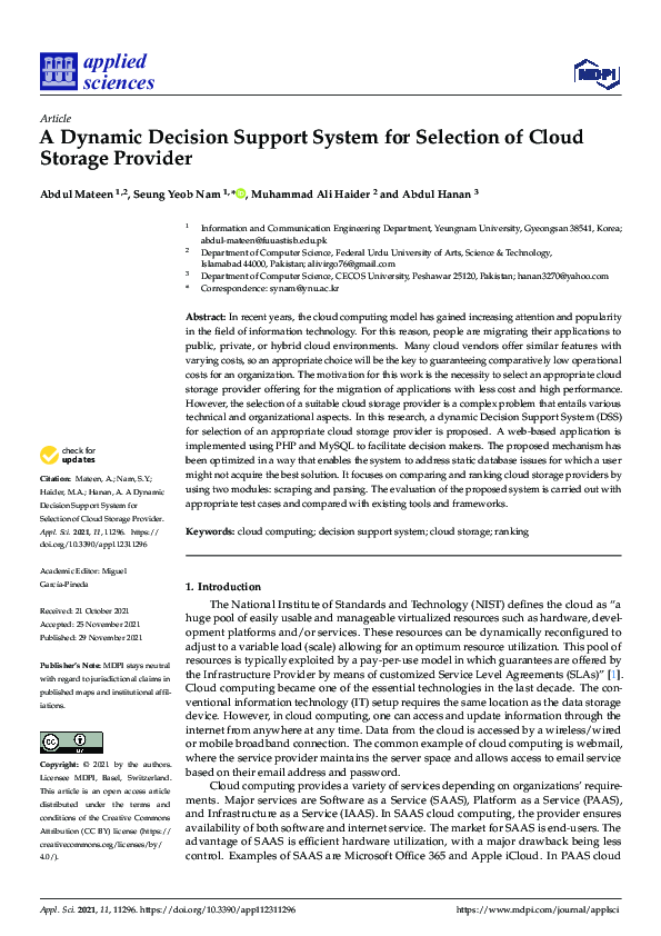 (PDF) A Dynamic Decision Support System for Selection of Cloud Storage ...