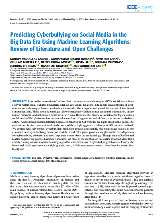 (PDF) Predicting Cyberbullying on Social Media in the Big Data Era Using Machine Learning ...