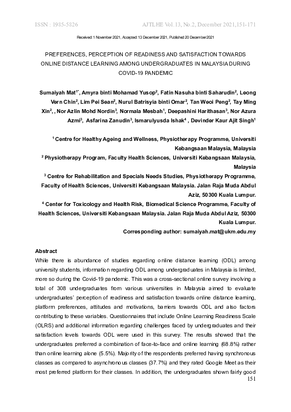 (PDF) Perception of Readiness and Satisfaction Towards Online Distance ...