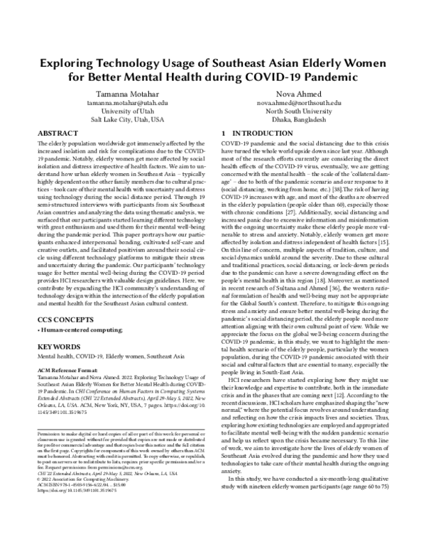 (PDF) Exploring Technology Usage of Southeast Asian Elderly Women for Better Mental Health ...