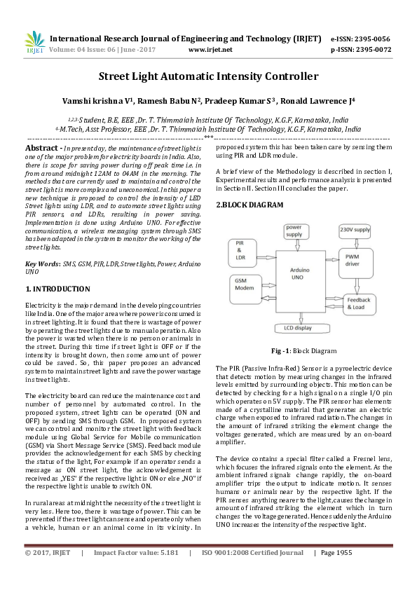 (PDF) Street Light Automatic Intensity Controller