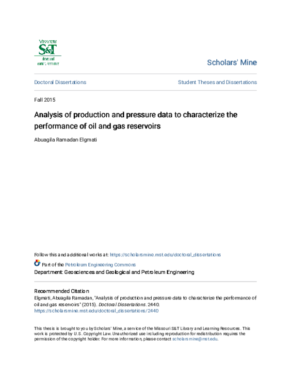 (PDF) Analysis of Production and Pressure Data to Characterize the ...