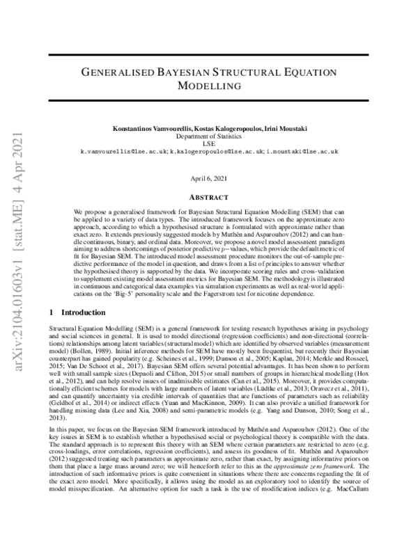 (PDF) Generalised Bayesian Structural Equation Modelling