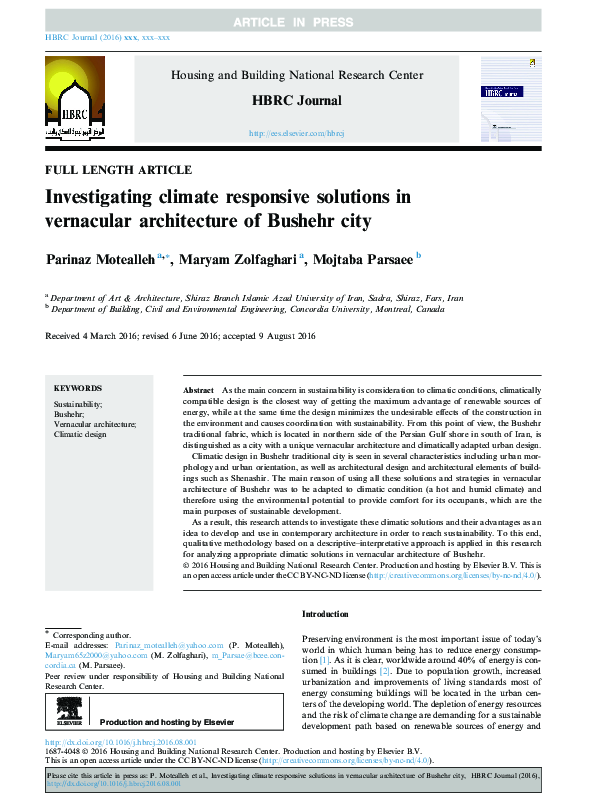 (PDF) Investigating climate responsive solutions in vernacular ...