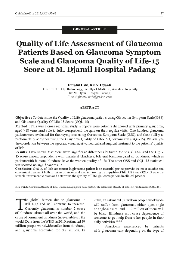 (PDF) Quality of life assessment glaucoma patients based on glaucoma ...
