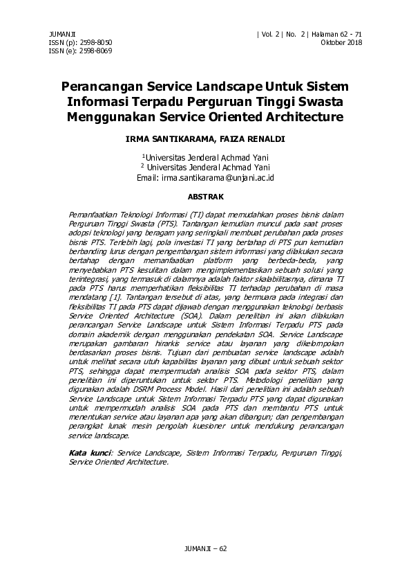 (PDF) Perancangan Service Landscape Untuk Sistem Informasi Terpadu Perguruan Tinggi Swasta ...