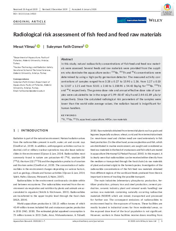 (PDF) Radiological risk assessment of fish feed and feed raw materials