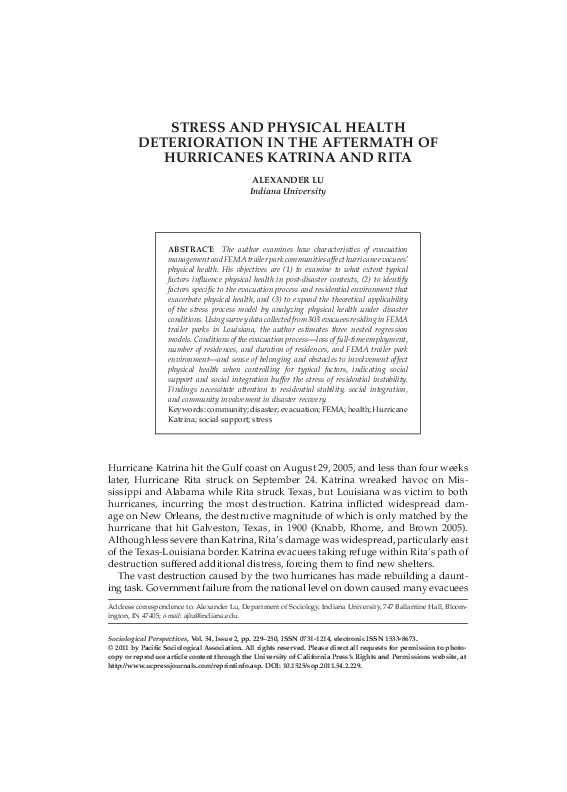(PDF) Stress and Physical Health Deterioration in the Aftermath of ...